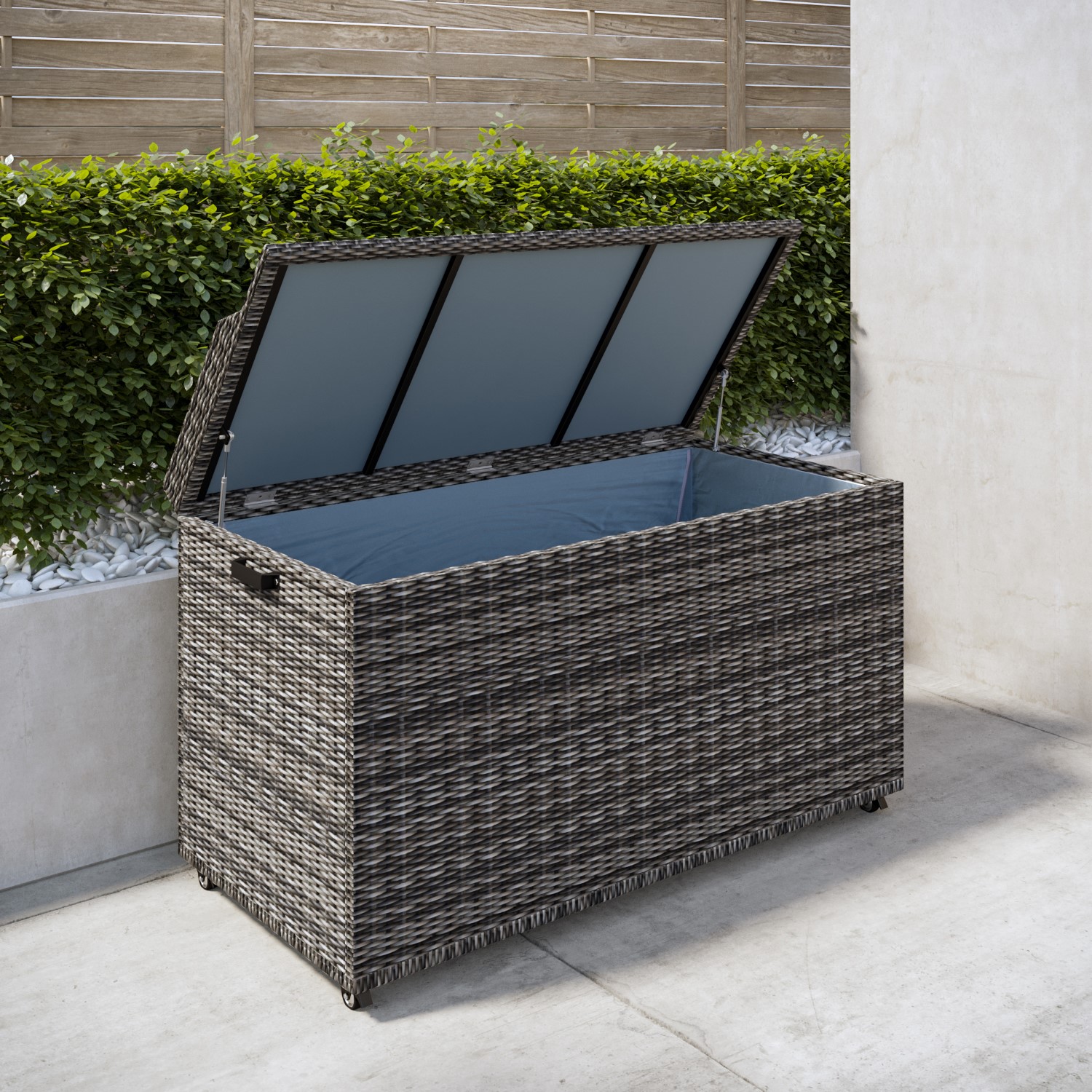 Outdoor Grey Rattan Storage Box with Serving Ledge & Wheels (DRAWN 19. ...